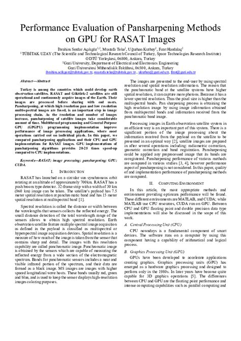 Pdf Performance Evaluation Of Pansharpening Methods On Gpu For Rasat Images