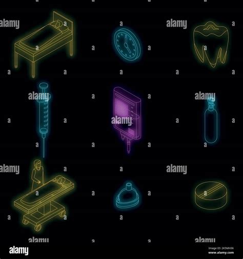 Anesthesia Icons Set Isometric Set Of Anesthesia Vector Icons Neon
