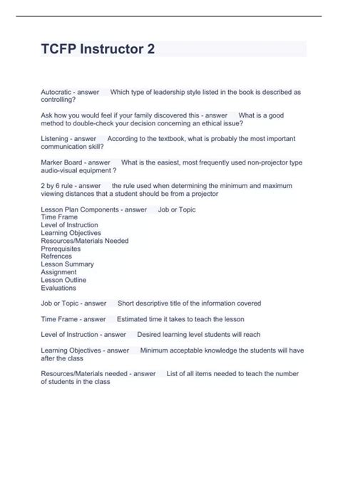 Tcfp Instructor 2 Questions And Answers 100 Correct Tcfp Stuvia Us