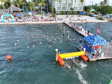 NEARLY SWIMMERS COMPETE IN SWIM TO ICONIC ALLIGATOR LIGHTHOUSE IN ISLAMORADA FLORIDA