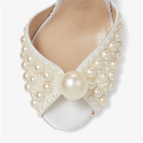 Dép Nữ Jimmy Choo Sacaria 100 Pearl embellished White Satin SACARIA1