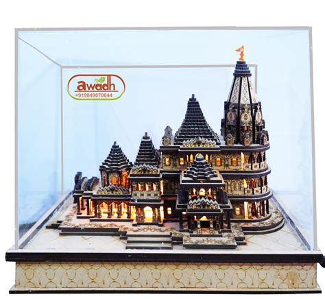 Buy Sri Ram Mandir 3D Model Ayodhya With Light In Glass Pac Wood Brown
