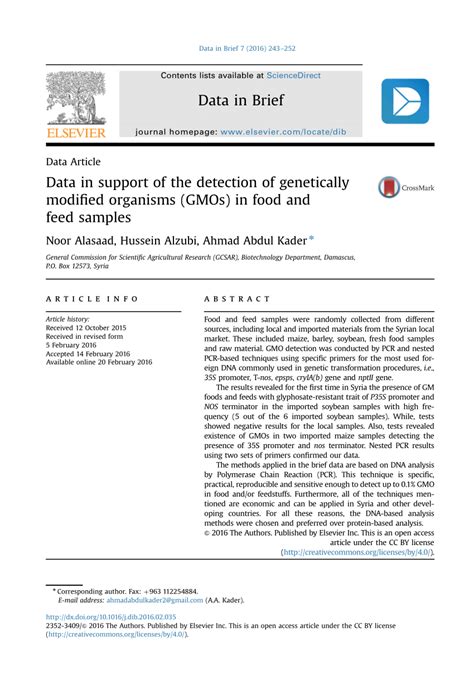 Pdf Data In Support Of The Detection Of Genetically Modified Organisms Gmos In Food And Feed