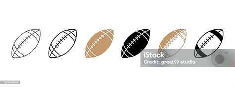 럭비 공 미식 축구 아이콘 간단한 윤곽선 및 솔리드 벡터 일러스트레이션 세트입니다 Championship에 대한 스톡 벡터 아트 및 기타 이미지 Championship