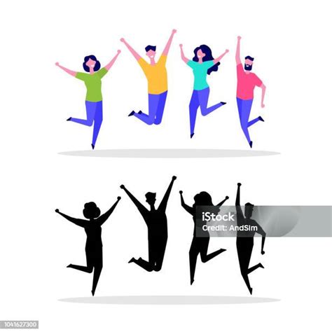 사람들의 행복 점프 그룹입니다 건강 한 생활양식 우정 성공 승리 개념을 축 하 벡터 일러스트 레이 션 남자에 대한 스톡 벡터 아트 및 기타 이미지 Istock