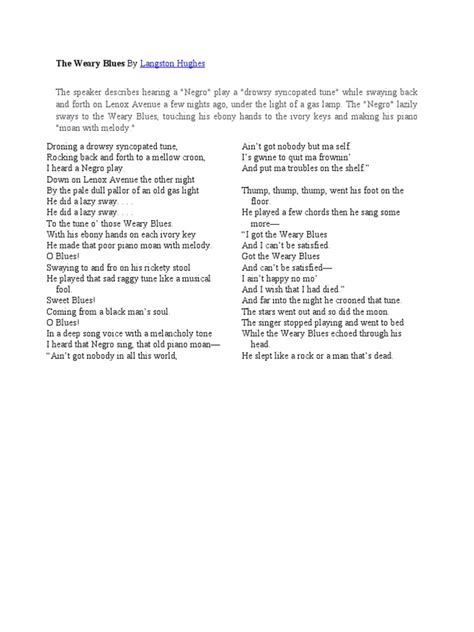 The Weary Blues By Langston Hughes Pdf