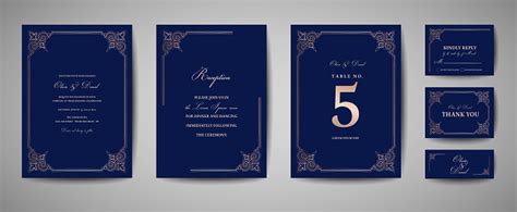 럭셔리 빈티지 웨딩 금박 프레임 및 화 환 날짜 초대 해군 카드 컬렉션을 저장 합니다 벡터 세련 된 커버 그래픽 포스터 레트로 브로셔 디자인 서식 파일 0명에 대한 스톡