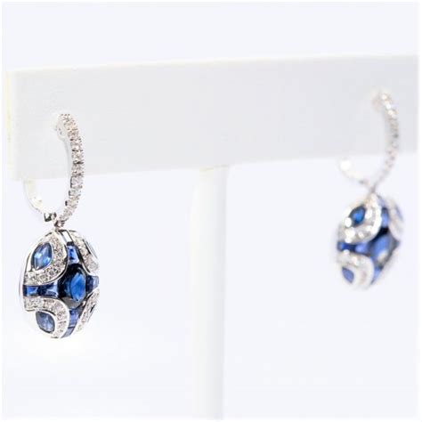14k White Gold Natural Blue Sapphire And Diamond Dangle Earrings