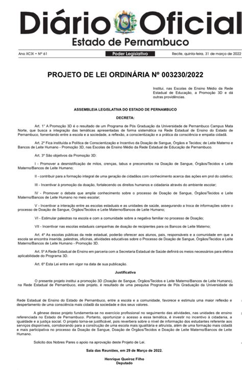 Projeto De Lei Fruto Da Disserta O Do Programa De P S Gradua O Em Educa O Mestrado