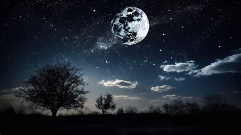 Blue Night Sky With Moon And Stars