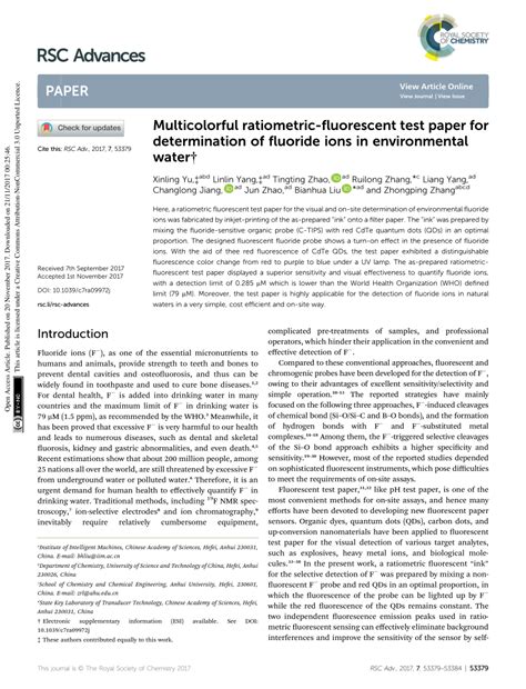 Pdf Multicolorful Ratiometric Fluorescent Test Paper For Determination Of Fluoride Ions In