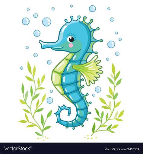 Cute Cartoon Sea Horse Isolated Royalty Free Vector Image Sea Horses