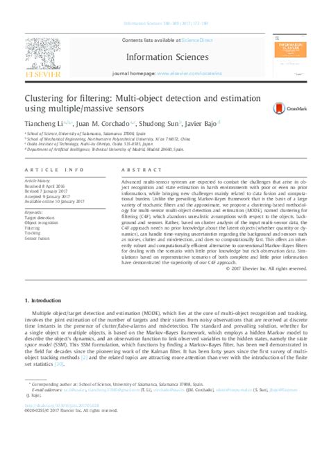 Pdf Clustering For Filtering Multi Object Detection And Estimation Using Multiplemassive Sensors