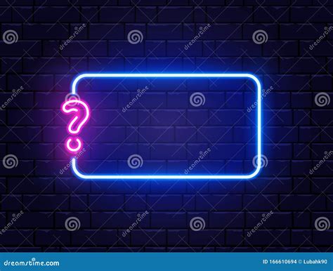 Quiz Neon Banner Set Glowing Question Mark Color Neon Frames On Brick Wall Realistic Bright