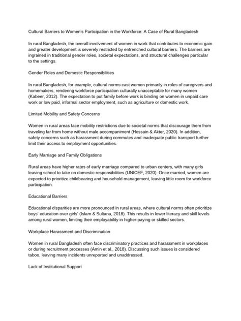 Cultural Barriers To Womens Workforce Participation In Bangladesh 1
