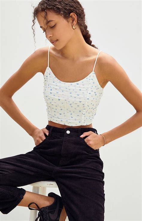 Pacsun Mesh Gathered Cami Tank Top Tank Tops Tank Top Cami Cami Tanks