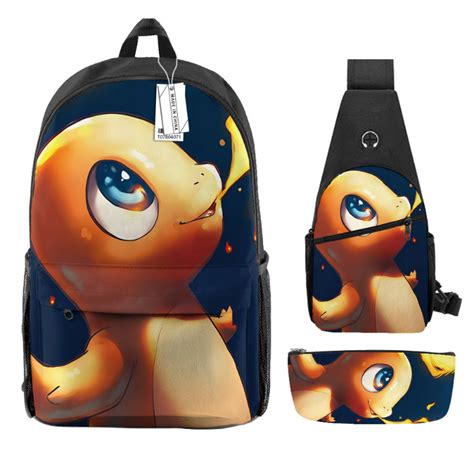 포켓몬 어린이 학교 가방 애니메이션 피카츄 백팩 대용량 학교 배낭 만화 책 가방 학교 용품 3 개세트 액션 And 장난감 피규어 1