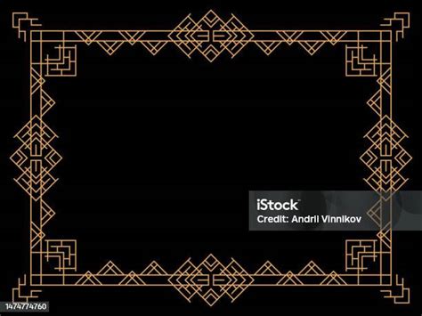 아르 데코 프레임 빈티지 선형 테두리 초대장 전단지 및 인사말 카드에 대한 템플릿을 디자인합니다 기하학적 황금 프레임 1920 년대의 스타일 1930 년대 벡터