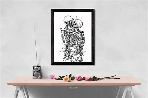 Skeletons Love Kissing Watercolor Print Anatomy Art Medical Etsy