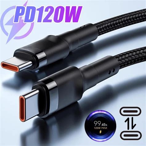 120w Dual Type C Nylon Braided Super Fast Charging Data Cable Usb C To