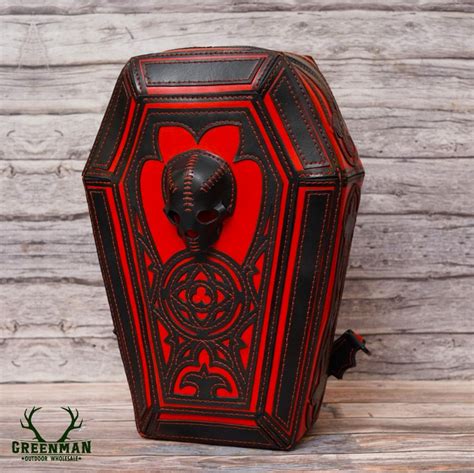 Leather Coffin Backpack Black With Red Steampunk Backpack