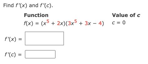 Solved Find F X And F C Function Value Chegg