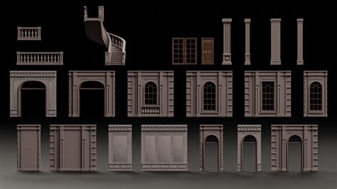 Classic European Kitbash 05 Modular Building With Interior Model