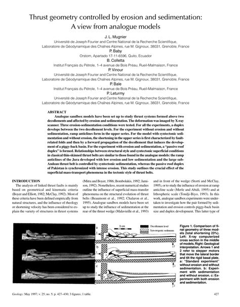 Pdf Thrust Geometry Controlled By Erosion And Sedimentation A View
