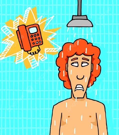 Phone Ringing While In The Shower Washing Free Standing Bath Wet Vector Washing Free Standing