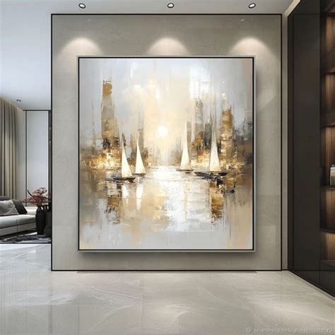 Картины маслом парусная регата Картина золотисто белая для интерьера в интернет магазине Ярмарка