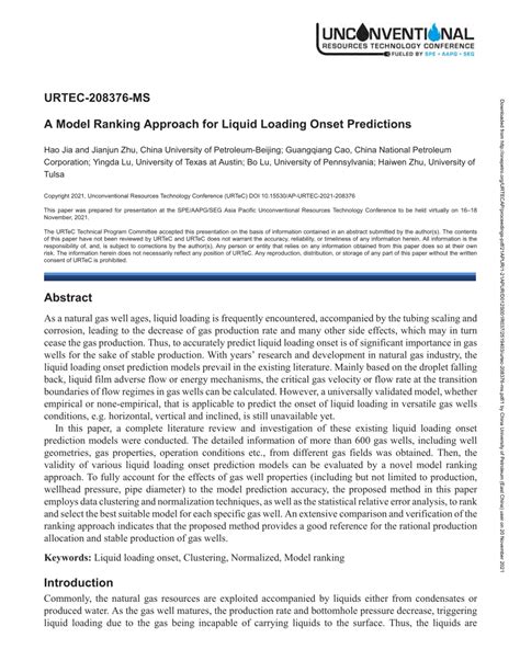 pdf a model ranking approach for liquid loading onset predictions
