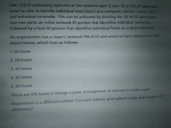 Answered NW Q3 IP Addressing Operates At The Network Layer Layer 3