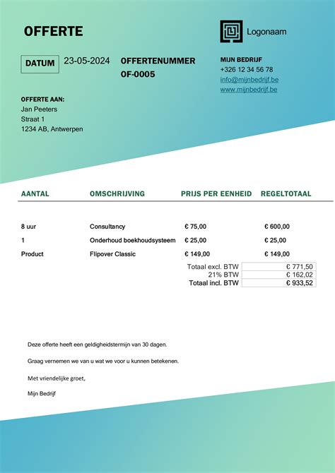Offerte Voorbeeld Gratis Voorbeelden En Sjablonen