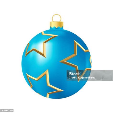Mainan Pohon Natal Biru Dengan Bintang Emas Ilustrasi Warna Realistis