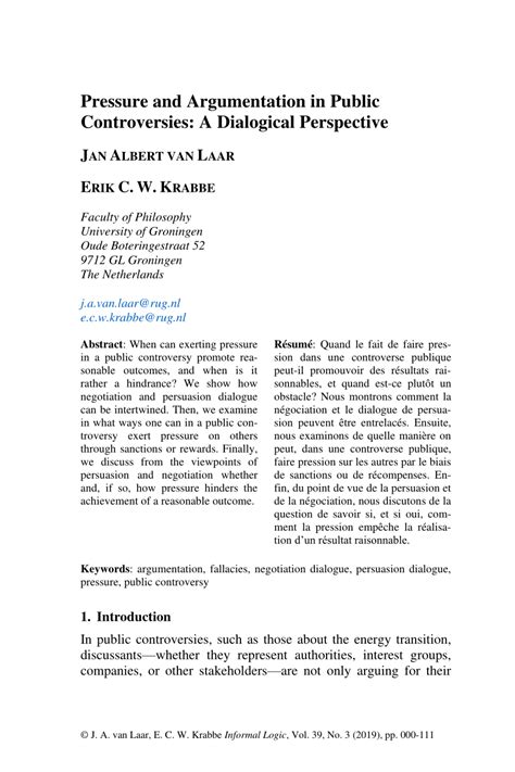 Pdf Pressure And Argumentation In Public Controversies