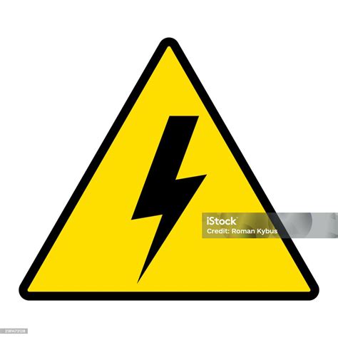 고전압 표시 노란색과 검은색 삼각형 기호의 번개 흰색 바탕에 절연 개념 기호에 대한 스톡 벡터 아트 및 기타 이미지 개념