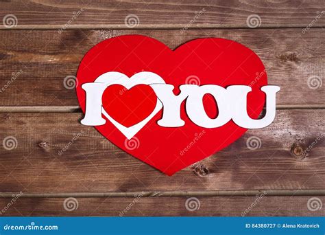 The Words `i Love You` On A Wooden Background Valentines Day Red