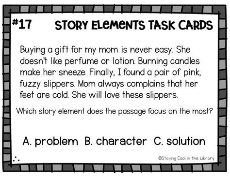 Story Elements Task Cards Staying Cool In The Library