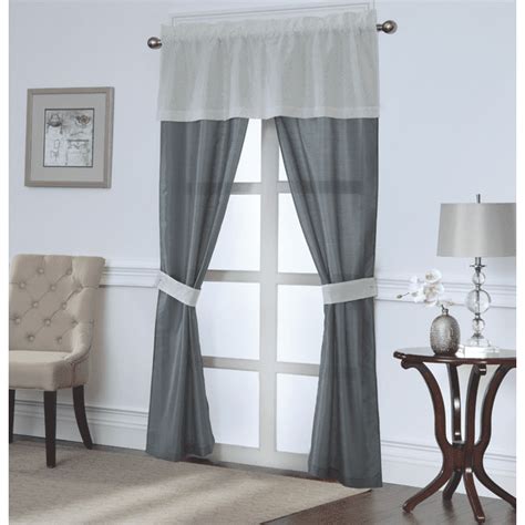 Complete 5 Pc Damask Semi Sheer Window In A Bag Curtain Set White
