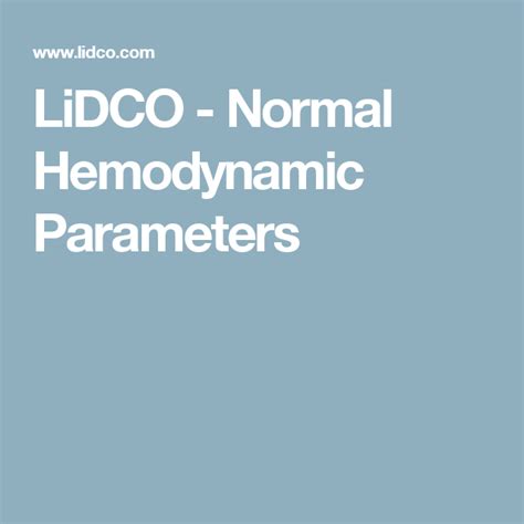 Lidco Normal Hemodynamic Parameters