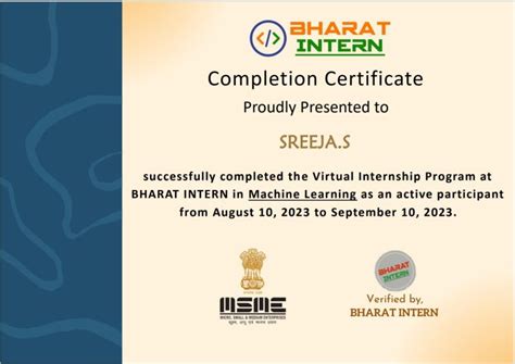 Sreeja S On Linkedin Machinelearning Internshipjourney Bharatintern
