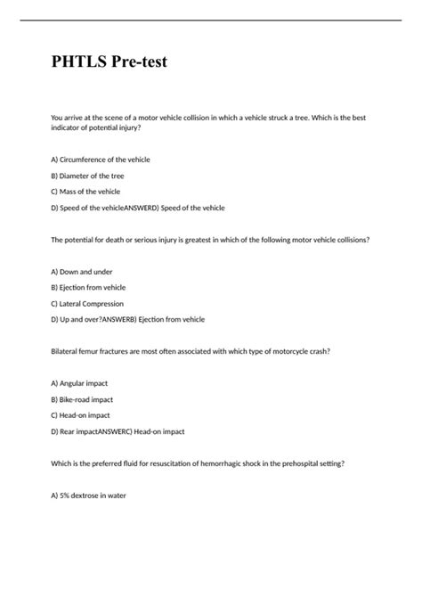 Phtls Pre Test Questions And Answers 2024 Phtls Stuvia Us