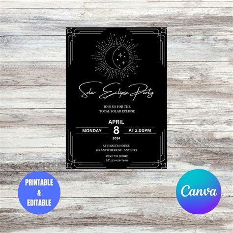 Editable Solar Eclipse Party Invitation Printable Editable Template In Canva April 8 2024