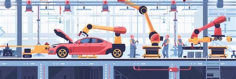 Premium Photo A Vibrant Illustration Depicting A Modern Car Assembly Line Showcasing The