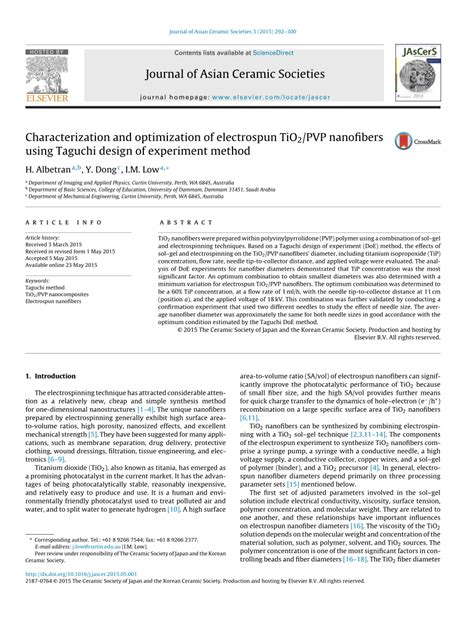 Pdf Characterization And Optimization Of Electrospun Tio2 Pvp Nanofibers Using Taguchi Design