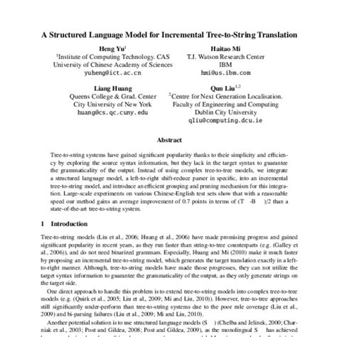 A Structured Language Model For Incremental Tree To String Translation Acl Anthology