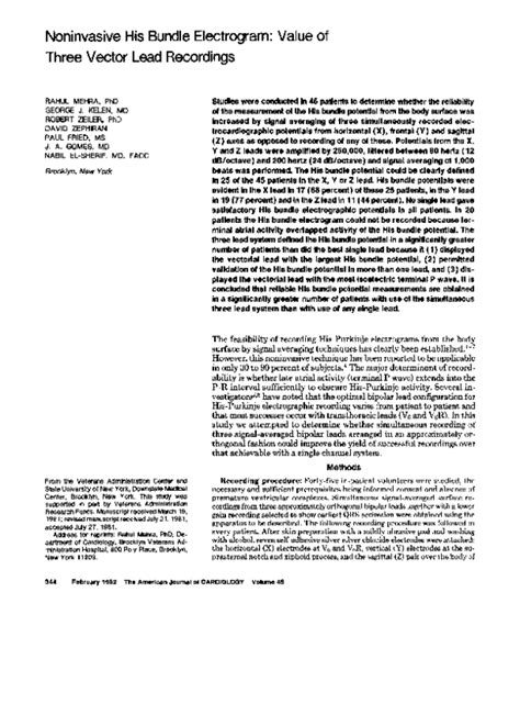 Pdf Noninvasive His Bundle Electrogram Value Of Three Vector Lead