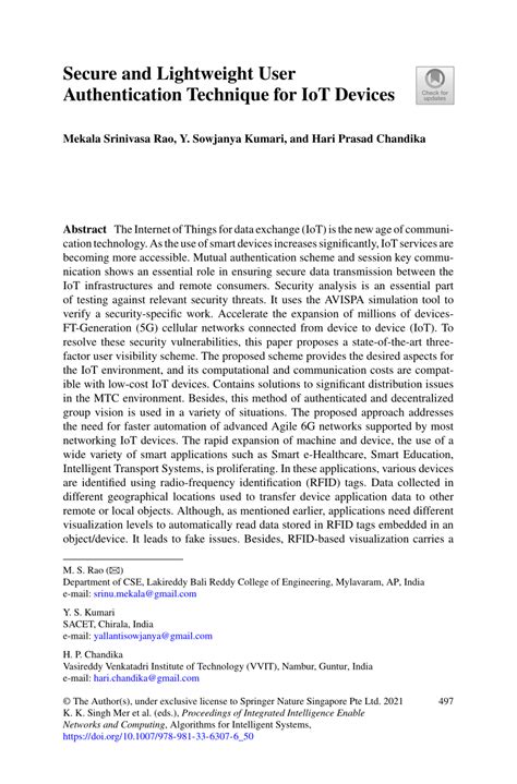 Pdf Secure And Lightweight User Authentication Technique For Iot Devices