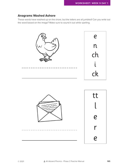 Week 9 Lesson 1 Anagrams Washed Ashore Writing Activity Phonics