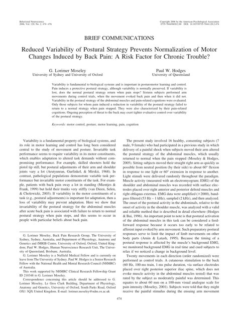 Pdf Reduced Variability Of Postural Strategy Prevents Normalization